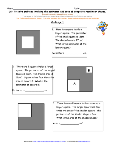 Measures Perimeter and Area KS2 Y5 Differentiated Challenges, Mastery ...