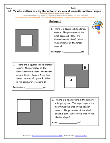 Measures Perimeter and Area KS2 Y5 Differentiated Challenges, Mastery ...