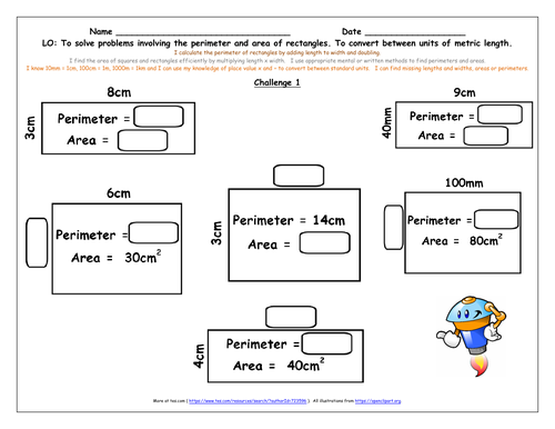 Measures Perimeter and Area KS2 Y5 Differentiated Challenges, Mastery ...