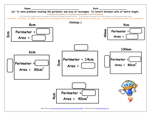 Measures Perimeter and Area KS2 Y5 Differentiated Challenges, Mastery ...