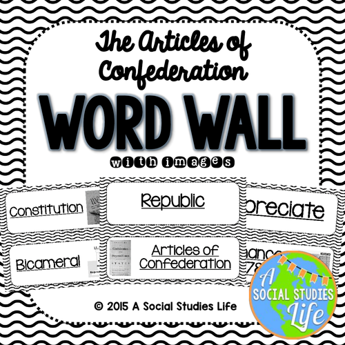 Articles of Confederation Word Wall without definitions - Black and ...