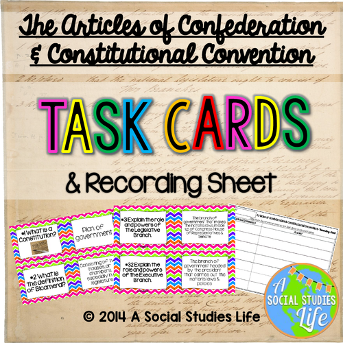 Articles of Confederation Task Cards | Teaching Resources