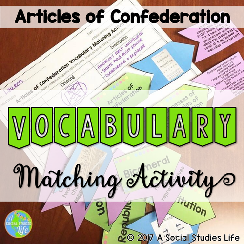 Articles of Confederation Vocabulary Matching Activity | Teaching Resources