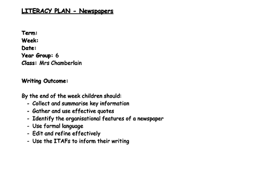 Year 6 Newspapers Unit of Work (5 lesson plans - 4 way differentiation ...