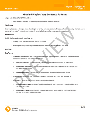 Vary Sentence Patterns - Playlist and Teaching Notes | Teaching Resources
