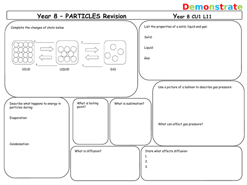 Particle model and separation techniques REVISION sheet for year 8 ...
