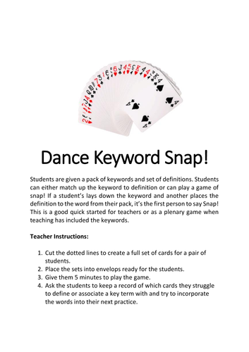 AQA GCSE Dance - Keywords Snap Game | Teaching Resources