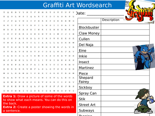 Graffiti Art Wordsearch Art and Design Starter Settler Activity ...