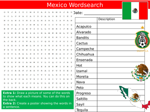 Mexico Wordsearch Country Mexican Starter Settler Activity Homework ...