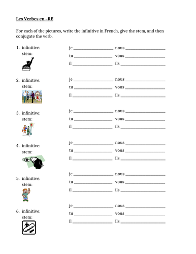 RE Verbs in French Verbes RE Present tense Worksheet 7 | Teaching Resources