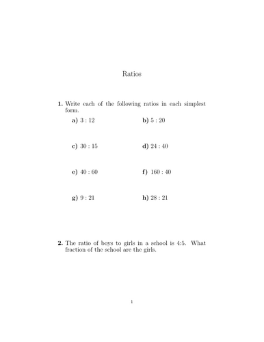 Ratios worksheet (with solutions) | Teaching Resources