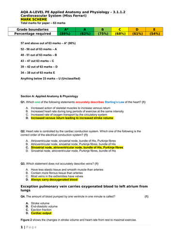 AQA A-Level PE Cardiovascular System question paper, mark scheme ... AQA A-Level PE Cardiovascular System question paper, mark scheme ...