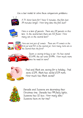 Bar Model Word Problems: Comparisons | Teaching Resources Bar Model Word Problems: Comparisons | Teaching Resources