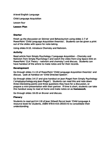 A-level English Child Language Acquisition lesson 5 | Teaching Resources