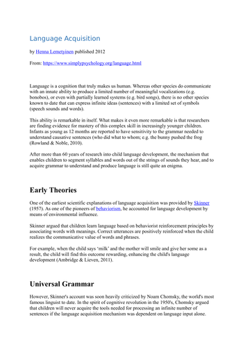 A-level English Child Language Acquisition lesson 5 | Teaching Resources
