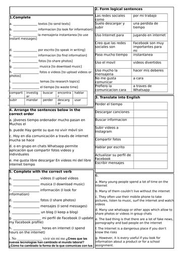 KS4 Spanish - Gap-fill on and Vocab builder on new technologies ...