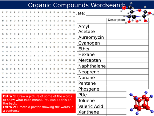 Organic Compounds Wordsearch Science Chemistry Starter Settler Activity ...