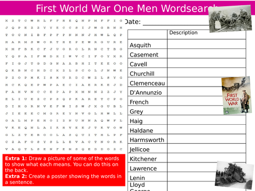 First World War Famous Men Wordsearch History Starter Settler Activity ...