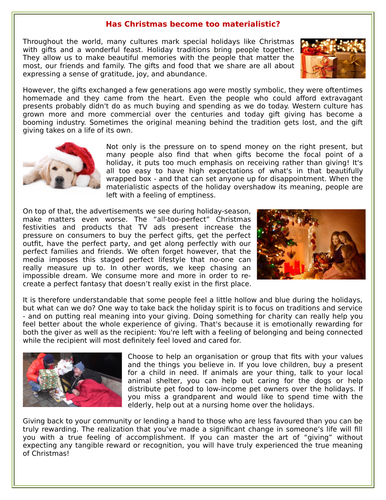Has Christmas become too materialistic? - Reading Comprehension ...