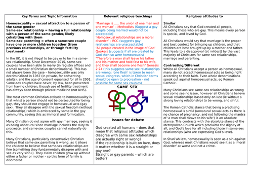 AQA GCSE (9-1) RS Spec A - Revision materials - Theme A- Relationships ...