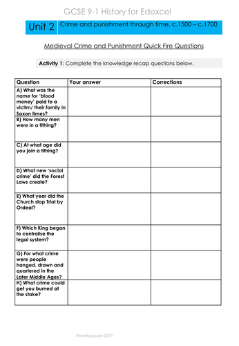 GCSE Crime, punishment and law enforcement through timec.1000-present ...