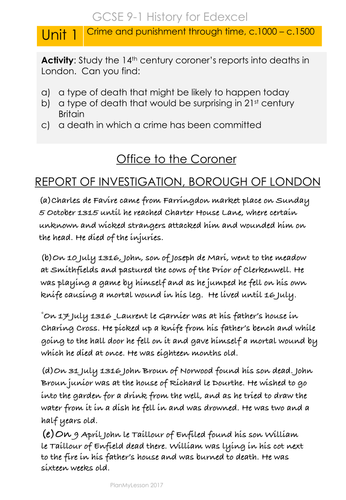 GCSE Crime, punishment and law enforcement through timec.1000-present ...