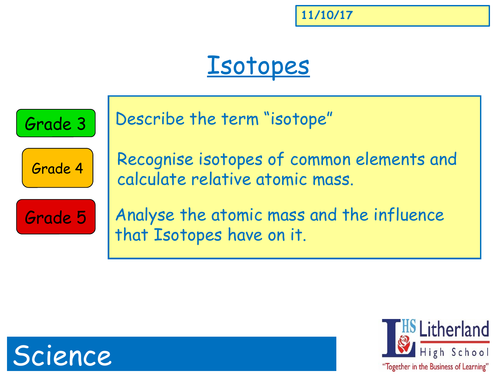 GCSE 9-1 Isotopes (Chemistry topic 1) | Teaching Resources