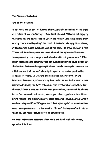 AQA Writer's Viewpoints and Perspectives - Diaries of Nella Last (Low ...