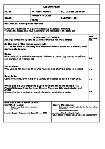 Health and Fitness workout circuit ideas | Teaching Resources