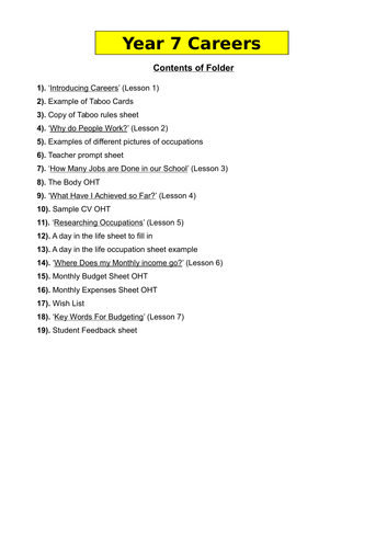 Careers Scheme, lesson plans and resources for Year 7 | Teaching Resources