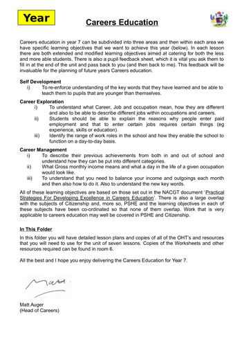 Careers Scheme, lesson plans and resources for Year 7 | Teaching Resources