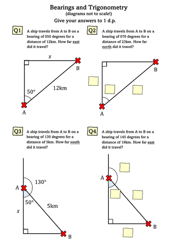 Simple Bearings & Trigonometry - Scaffolded worksheet | Teaching Resources
