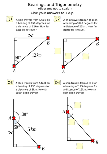 Simple Bearings & Trigonometry - Scaffolded worksheet | Teaching Resources