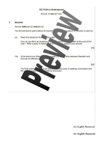 Eduqas Macbeth Exam Questions | Teaching Resources