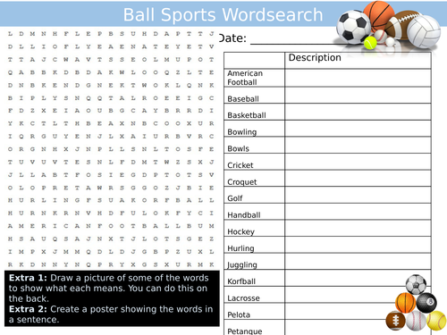 Ball Sports Wordsearch PE Physical Education Games Starter Settler ...