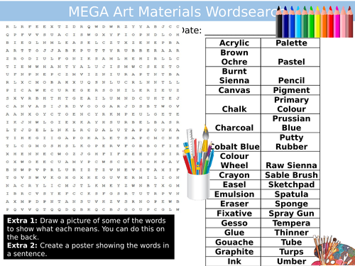 6 x Art Materials and Media Wordsearches Art & Design Starter Settler ...