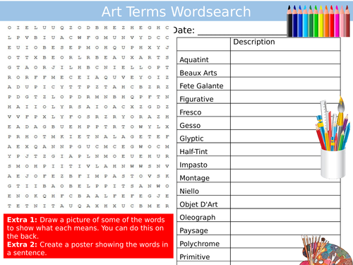 Art Terms Wordsearch Art & Design Starter Settler Activity Homework ...