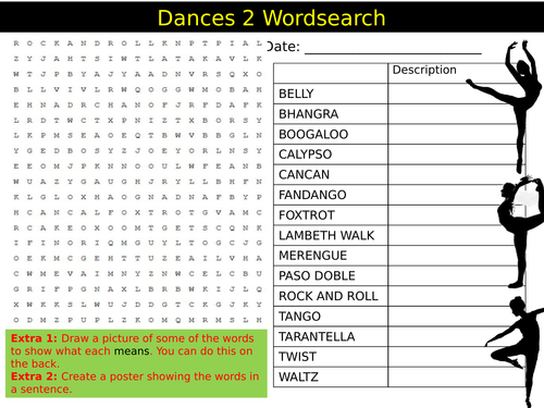 Types of Dances 2 Wordsearch Dancing Starter Settler Activity Homework ...