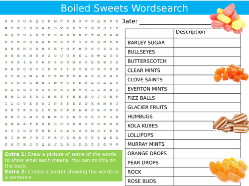 Boiled Sweets Wordsearch Food Technology Starter Settler Activity ...