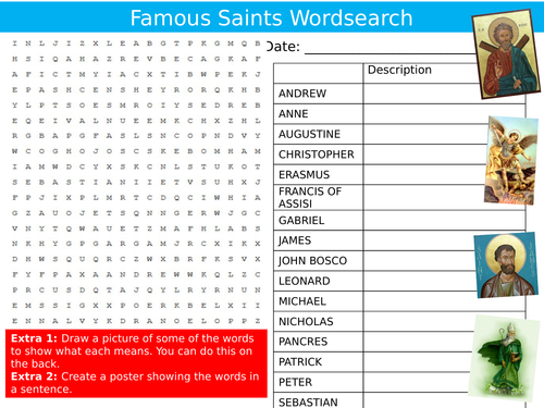 Famous Saints Wordsearch RE Religious Education Starter Settler ...