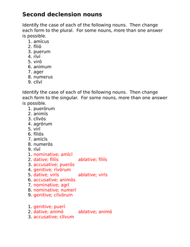 Second Declension Nouns in Latin Worksheet | Teaching Resources