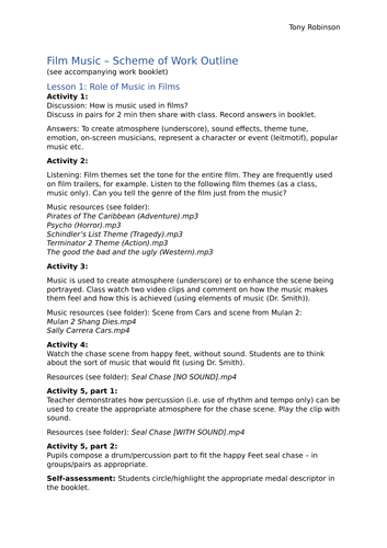 Film Music - KS3/Year 9 Scheme of Work | Teaching Resources