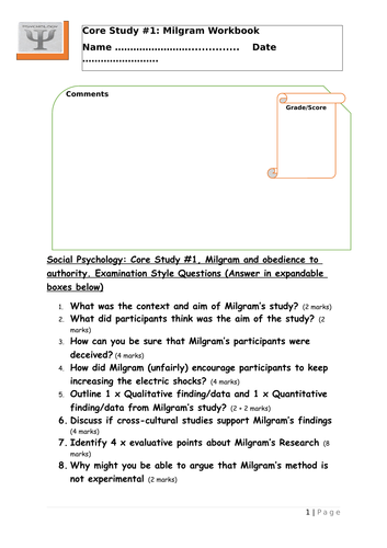 OCR A-Level Psychology: Core Study #1 Milgram | Teaching Resources