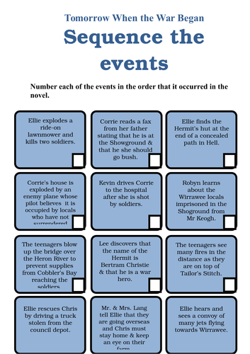 Tomorrow When the War Began - Sequence the events | Teaching Resources