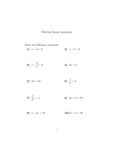 Solving linear equations worksheet (with solutions) | Teaching Resources