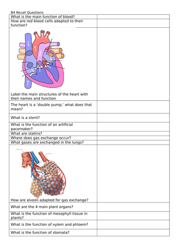 AQA Trilogy B1, B2, B3, B4 Recall Questions | Teaching Resources