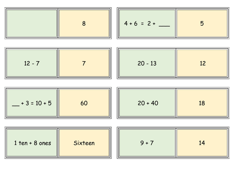 Addition and subtraction facts to 20 (Y2) - Dominoes Game | Teaching ...