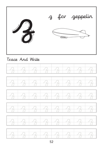 Set of cursive letter A-a to Z-z line worksheets with pictures ...