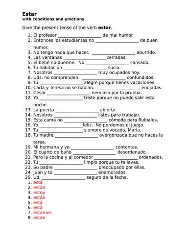 Estar Spanish Verb Worksheet 1 | Teaching Resources