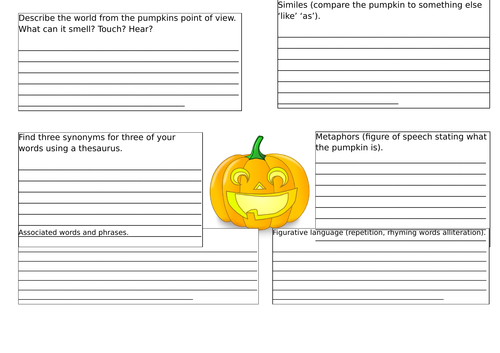Pumpkin descriptive writing / poetry planning sheet | Teaching Resources